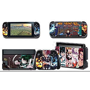 Alvhntr Vinyl Skin Decal Stickers for Nintendo Switch, Anime Protector Wrap Cover Protective Faceplate Full Set Console Joy-Con Dock (My hero academia 2087)