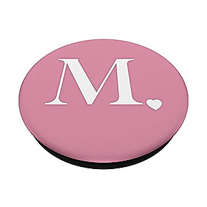 Peony Pink White Monogram Letter M Initial Heart Design PopSockets Swappable PopGrip