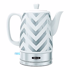 BELLA Electric Kettle & Tea Pot - Ceramic Water Heater with Detachable Swivel Base, Auto Shut Off & Boil Dry Protection, 1.5 Liter, Silver Chevron