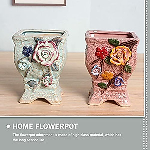 VOSAREA Hand Painted Square Succulent Planter Cactus Planter Pot Bonsai Pot Clay Pot Flower Pot Floral Design Random Color