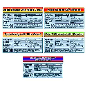 Gerber 2nd Foods Tubs Breakfast Cereal Variety Pack, 3 Pear Cinnamon Oatmeal, 3 Apple Banana Oatmeal, 3 Apple Banana Mixed, 3 Apple Mango Rice, 3 Apple Strawberry Blueberry, 15 CT