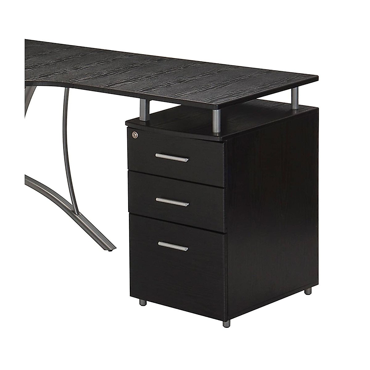 Techni Mobili Modern L Shaped Computer Desk with File Cabinet and Storage, Workstation Table with MDF Panels and PVC Laminate Veneer Surface, Espresso