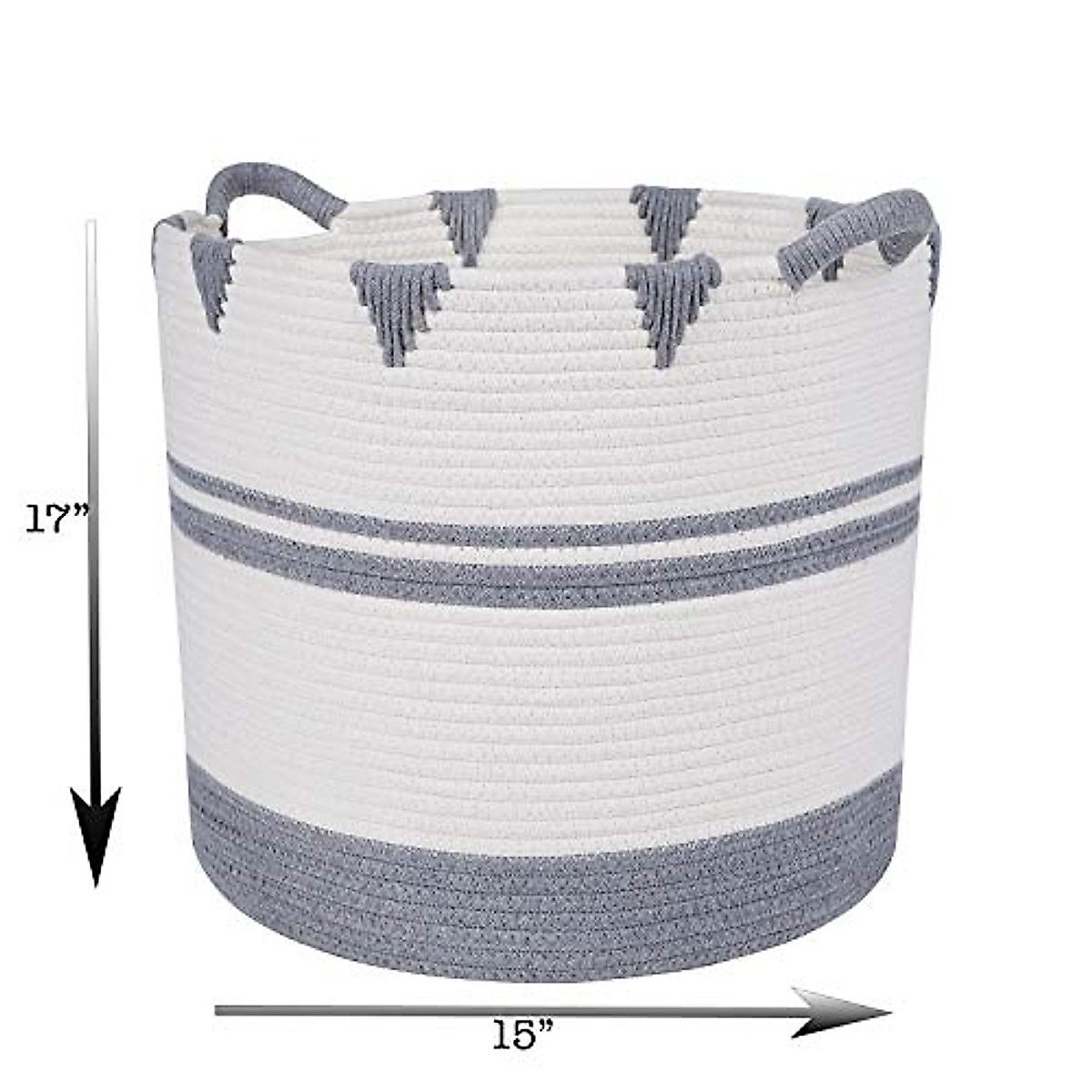 Large Storage Woven Basket, Decorative Basket for Toys, Blankets,Laundry, Towel, Magazine, Baby Nursery Basket by Braided Crown (Beige-Gray)