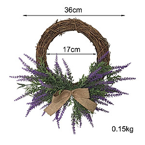 YINKUU 14 Inch Artificial Lavender Wreath, Silk Lavender Wreath with Bow, Spring Summer Hanging Wreath for Front Door Window Wall Wedding Party Home Garden Christmas Decor, Purple,
