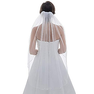 SAMKY 1T 1 Tier 1/8" Ribbon Edge Wedding Veil - Light Ivory Fingertip Length 36" V538