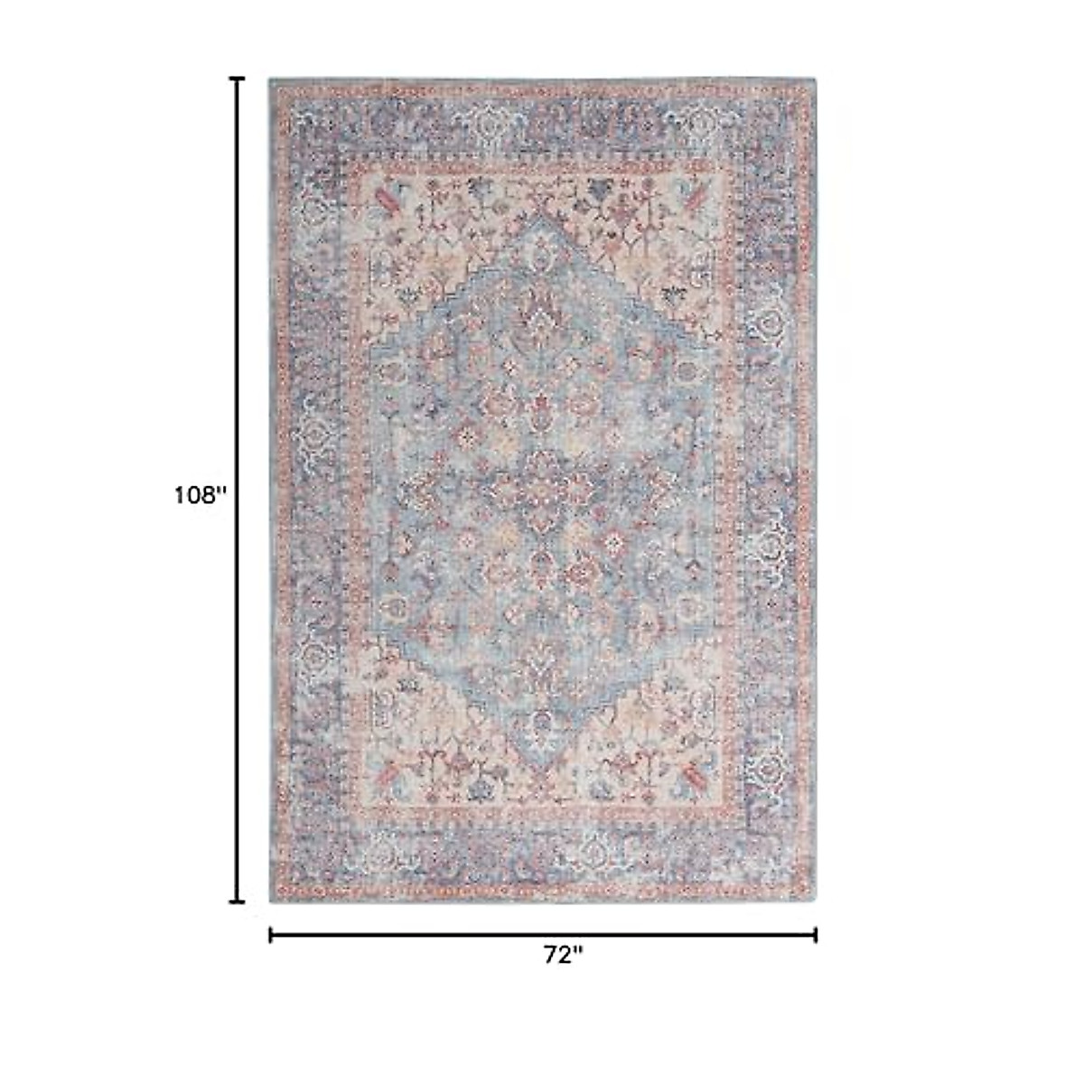Nicole Curtis Machine Washable Series 1 Traditional Blue/Multi 6' x 9' Area -Rug, Easy -Cleaning, Non Shedding, Bed Room, Living Room, Dining Room, Kitchen (6x9)