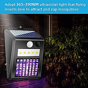 2-in-1 Solar Bug Zapper Outdoor, 2 Pack Solar Powered Mosquito Zapper with UV Light, Electric Insect Killer Fly Trap with Motion Sensor LED Lights for Outdoor Use