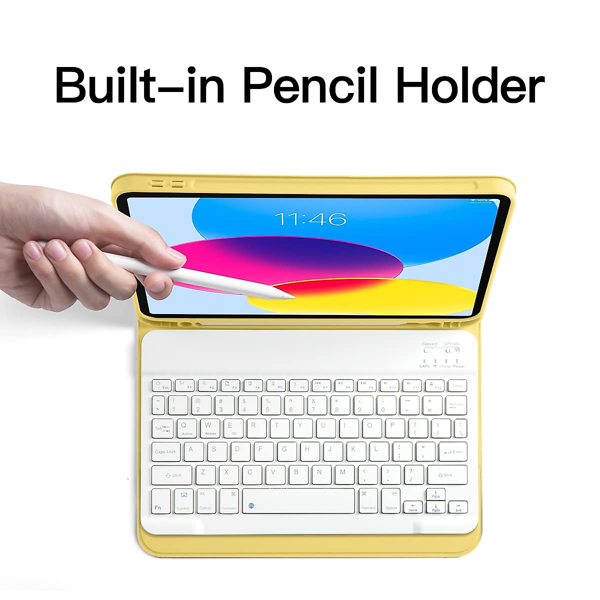 LeiJue Keyboard Smart Case for iPad 10th Generation 10.9 inch 2022,Pu Leather Stand Cover with Magnetic Detachable Keyboard fit for iPad 10th Generation 10.9" 2022,Auto Sleep/Wake (Yellow)