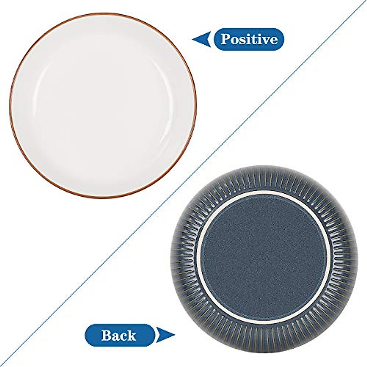 JDZTC Porcelain 26 Ounce Pasta Bowls Set of 4, 8 inch Wide and Shallow Salad Bowls, Serving Bowls, Microwave & Dishwasher Safe, Sturdy & Stackable, blue grey