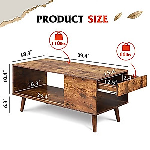 WLIVE Coffee Table for Living Room,Wood Coffee Table with Storage,Mid-Century Modern Coffee Table with Drawer,Home,Rustic Brown.