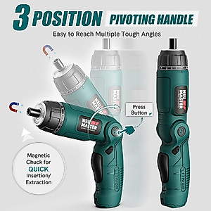 NEU MASTER Cordless Screwdriver, 4V Electric Screwdriver Rechargeable Power Screwdriver With Pivoting Handle, Front And Rear LED Light, 32pcs Bits, 6+1 Torque Setting, 2000 mAh Battery Screwdriver