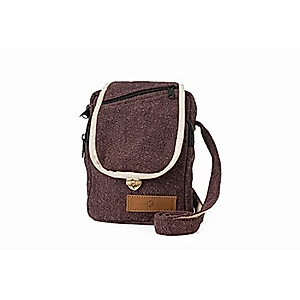 Crossbody Bag Purse Made From Hemp - Fold Unisex Hippie Tote Handmade shoulder bag for Travel, fits wallet, phone, passport (Natural Brown)