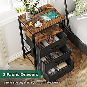 SUPERJARE L Shaped Gaming Desk with Power Outlets & LED Lights and Huuger Nightstand with Charging Station