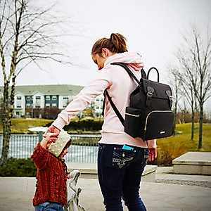 Vogshow Waterproof Diaper Bag, Multifunction Stylish Travel Backpack with 2 Stroller Hooks, Black