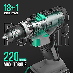 Litheli 20V Cordless Drill Combo Kit, 220 In-lbs Drill Driver and 1150 In-lbs Impact Driver with 2 x 2.0 Ah Batteries and 2 x 1H Fast Chargers, Pack of 2
