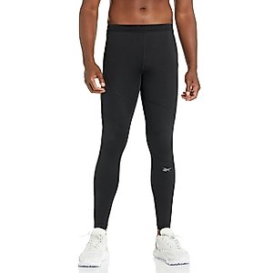 Reebok Men's Standard Running Tights, Black/Small Logo Grey, Large