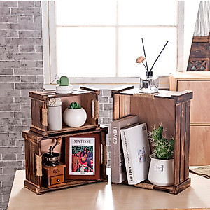 TIMRIS Set of 3 Rustic Wood Nesting Crates, Farmhouse Wooden Storage Container Boxes with Cutout Handles, Decorative Wooden Baskets for Display (Rustic Brown)