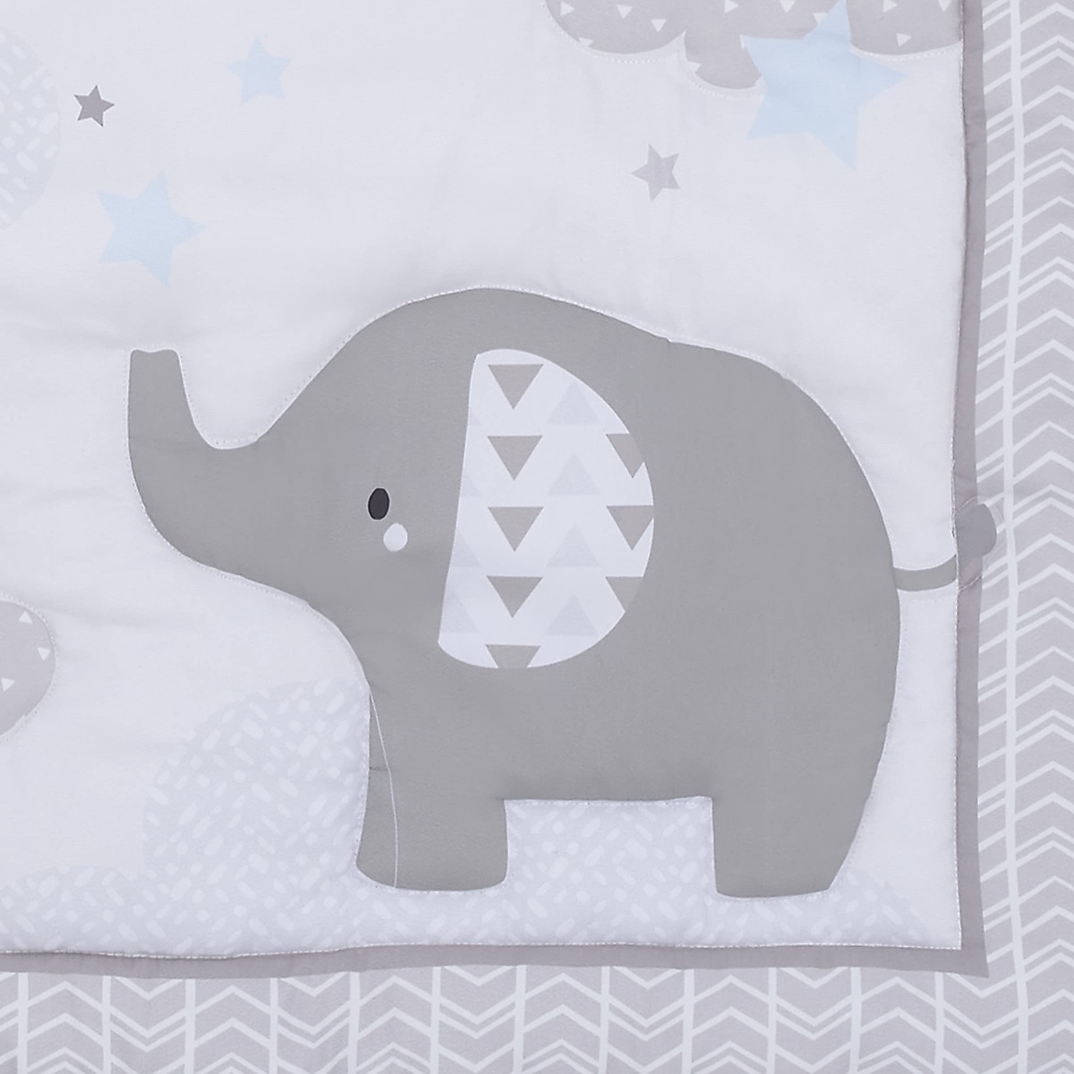NoJo Little Love Elephant Stroll Dream Big Clouds and Stars with Chevron Border 3 Piece Nursery Mini Crib Bedding Set - Comforter, and Two Fitted Mini Crib Sheets