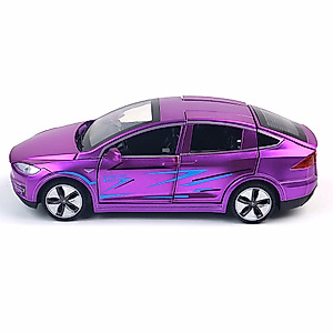 Model X Toy Car, 1:32 Zinc Alloy Diecast Car Toys for Kids, Pull Back Collectible Vehicle Toy Door Opening Scale Car Model with Sound and Light, Birthday Gift for Boys Girls 3+ Years Old