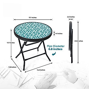 Captiva Designs Outdoor Side Tables-Foldable Patio Side Table with Tempered Glass Table Top and High-Strength Thickened Iron Pipe Bracket for Living Room,Sofa,Bedroom and Garden,1 Pack,Green