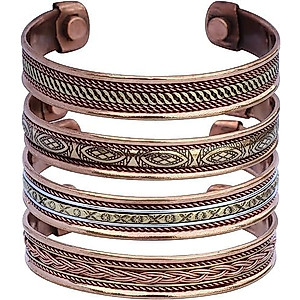 Art Of Creation Set of 4 Pure Copper Bracelets Tibetan Handmade Cuff And Kada For Men And Women | Adjustable Bangle | for Unisex India