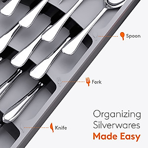 Lifewit Silverware Drawer Organizer, Expandable Utensil Tray for Kitchen, Adjustable Flatware and Cutlery Holder, Compact Plastic Storage Organization for Spoons Forks Knives, Gray