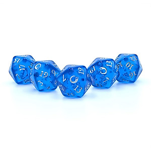 Dune Adventures in The Imperium: Arrakis Melange Dice Set - (5) Twenty Sided Rolplaying Dice Set - Translucent Blue with Silver Numbering, Tabletop Roleplaying Accessory