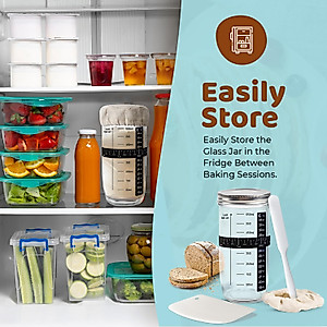 Jodhu Sourdough Starter Jar Kit 24oz with Spatula & Dough Scraper Wide mouth Aluminium lid thermometer Dated Rubber feeding band Sewn cloth cover for baking Sourdough culture bread yeast