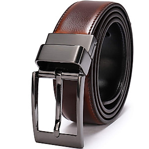 beltox fine Men's Dress Belt Leather Reversible 1.25" Wide Rotated Buckle Gift Box（Black Buckle with Cognac/Black Belt,34-36）