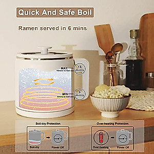 MOOSUM Mini Electric Hot Pot, Fast Cooker for Ramen/Soup, Stainless Steel with Over-heating Protection, Perfect for Student & Single, 1.5L