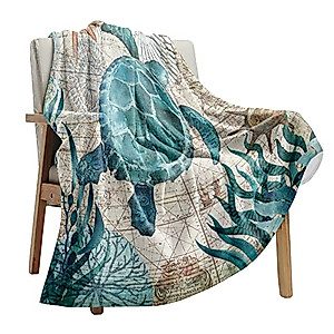 SODIKA Flannel Fleece Bed Blankets Lightweight Cozy Throw Blanket for Couch Sofa Bedroom Adults Kids,Sea Turtle Ocean Animal Landscape 39x49 inch