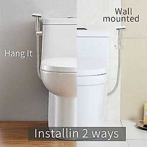 Stainless Steel Baby Cloth Diaper Sprayer Kit Handheld Bidet Set with Hose, Nozzle, T-Valve and Tank Mount Hook for Toilet Shower Cleaner and Washer Rinse