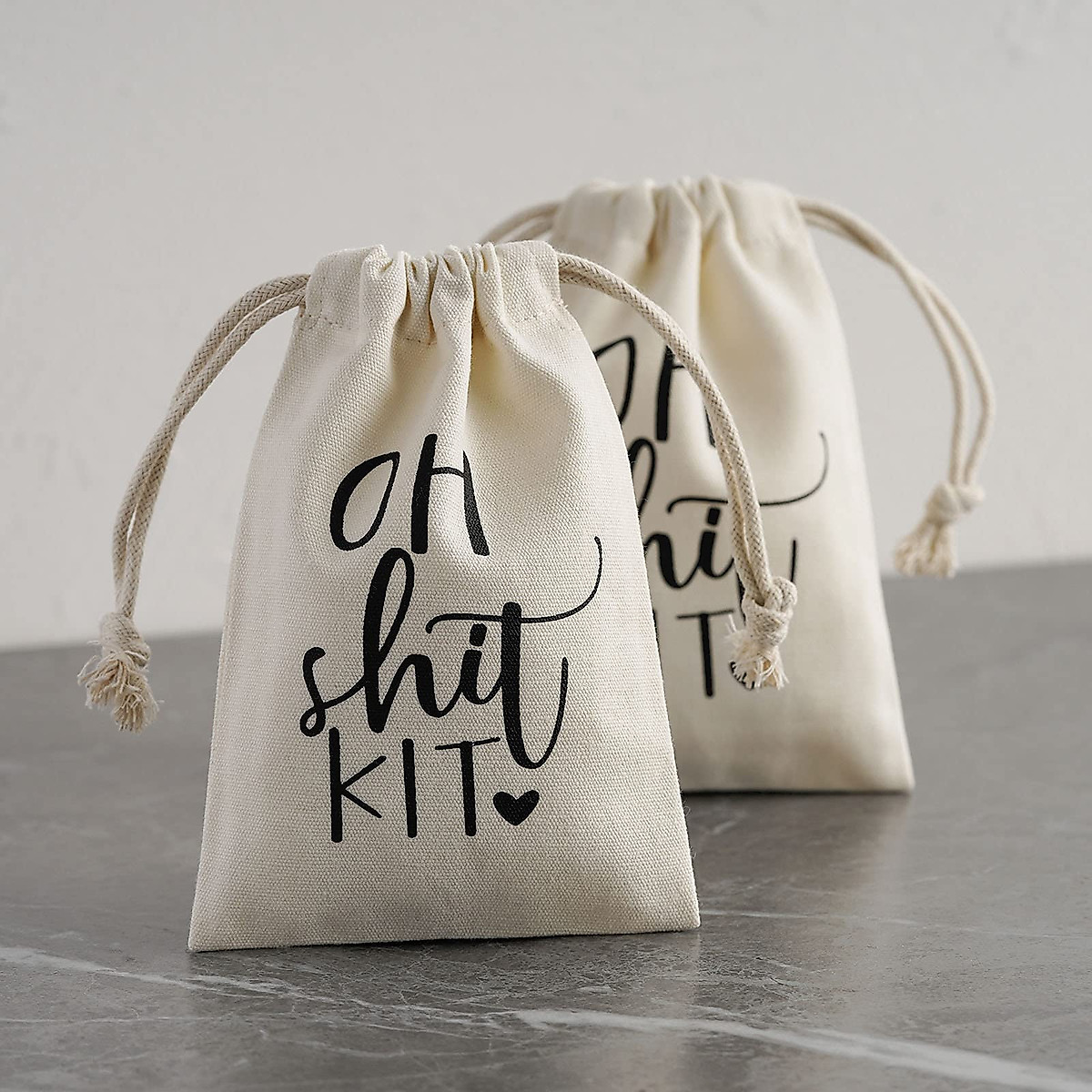 PandaSew Oh Kit Bags Party Favor Bags for Bachelorette Survival Jewelry Bag Luxury Beige Cotton Canvas Drawstring Bag for gift (20pcs 4x6 inch)