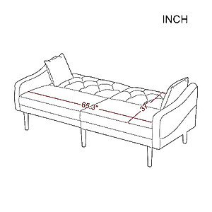 Eafurn Convertible Futon Sofa Bed, 72.8" Modern Velvet Sleeper Couch Small Loveseat with Two Pillows, 3 Adjustable Positions and 6 Solid Rubber Wood Legs Furniture for Living Room and Bedroom