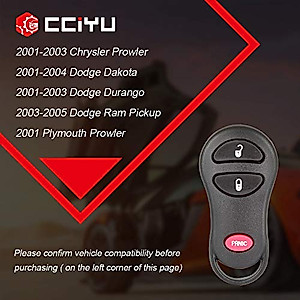 cciyu Replacement Keyless Entry Remote Car Key Fob Clicker Transmitter Alarm 2 X 3 Buttons Replacement for Chrysle/for D odge/Plymouth GQ43VT17T