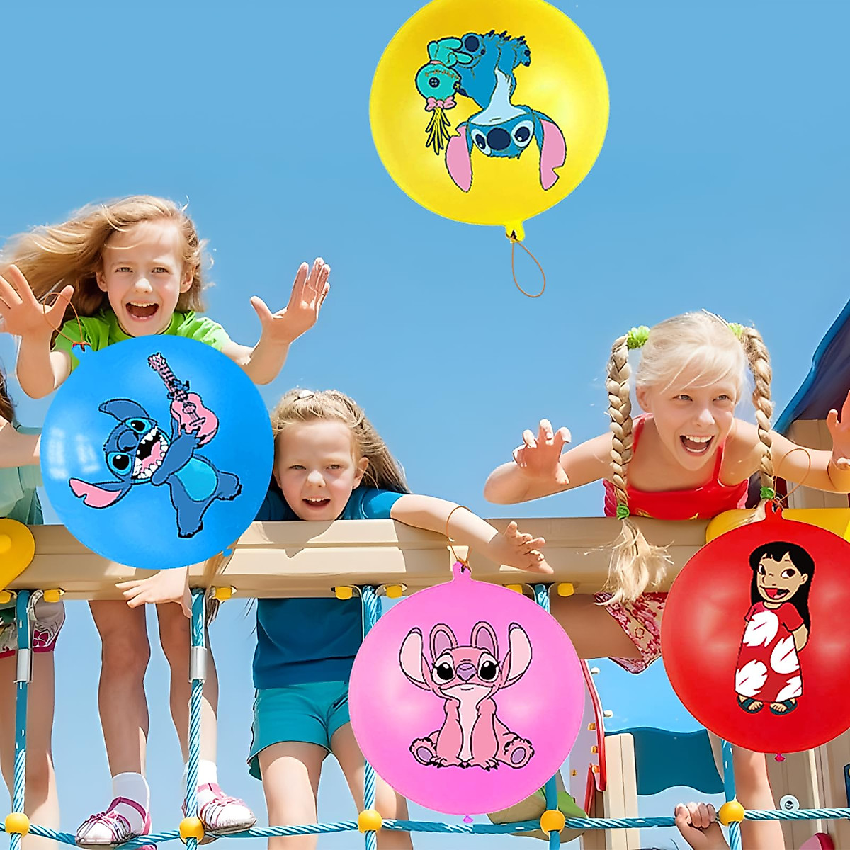 24 Pcs Punch Balloons Colorful Latex Punch Ball Party Favors Bounce Balloons with Rubber Band Handle for Birthday Party