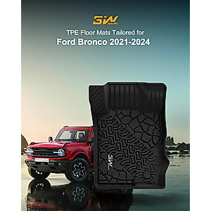 3W Floor Mats & Cargo Liner Fit for 2021-2024 Ford Bronco 4 Door, TPE All Weather Custom Fit Floor Liner 1st 2nd Row and Trunk Mat Full Set Car Mats, Black (Not for Bronco Sport & Rubberized Floor)