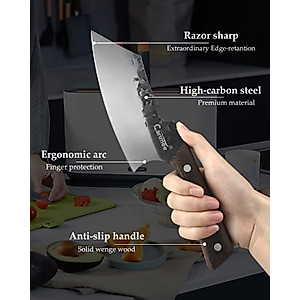 Meat Cleaver Knife High Carbon Steel Hand Forged Kitchen Chef Knives 7 Inch Full Tang Viking Knife with Sheath Butcher Boning Knife for Meat Cutting Outdoor Camping BBQ