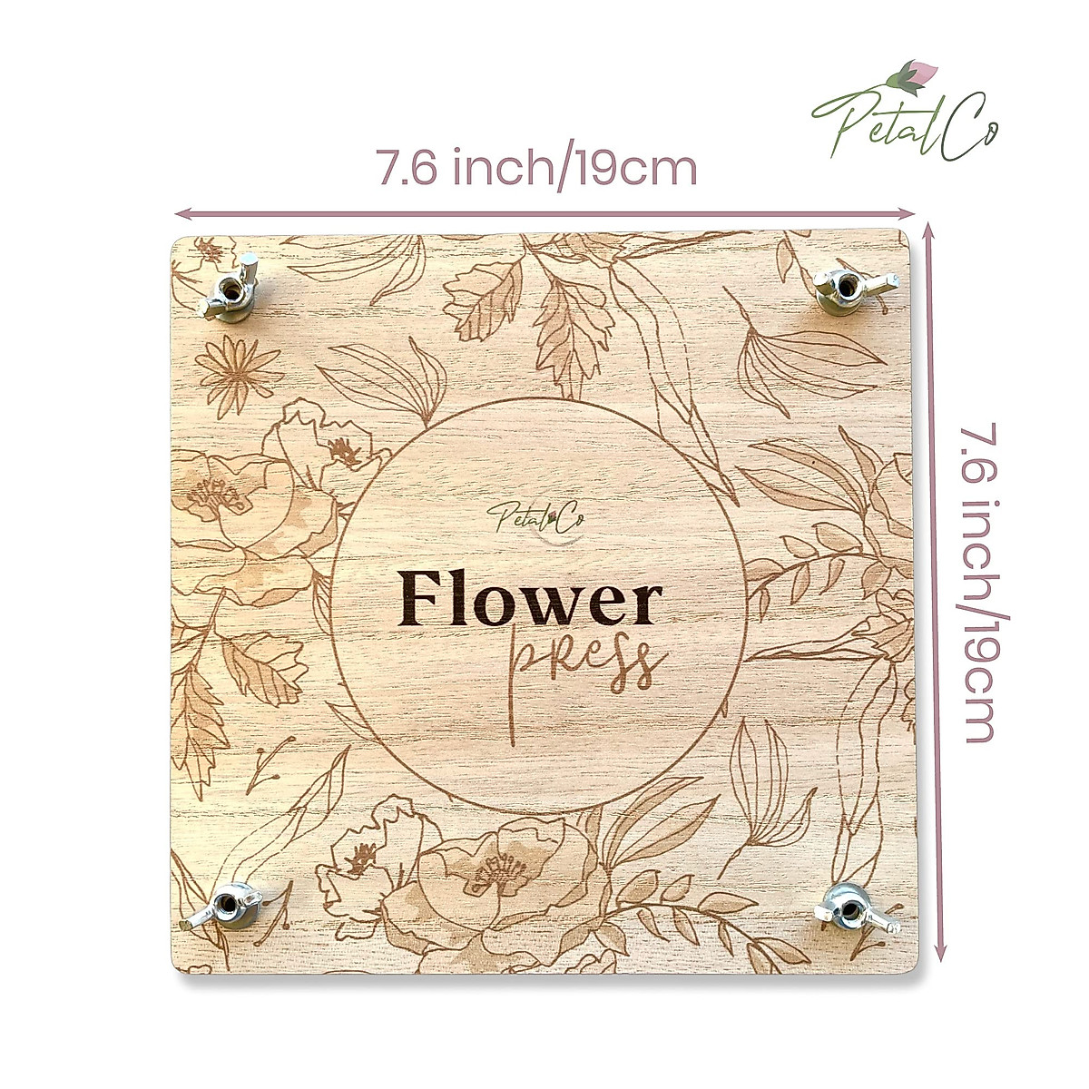 Petal Co Wooden Flower Press 7inch x 7inch with Frame for pressed flowers and leaves including Ultimate Guide to Flower Pressing