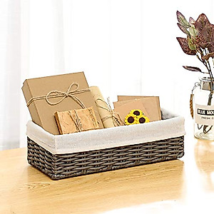 HOSROOME Bathroom Wicker Baskets for Organizing Toilet Paper Basket Storage Basket for Toilet Tank Top Decorative Basket for Closet, Bedroom, Bathroom, Entryway, Office(Set of 2,Grey)