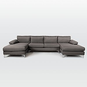 Casa Andrea Milano Modern Large Linen Fabric U-Shape Sectional Sofa, Double Extra Wide Chaise Lounge Couch