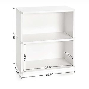 Way Basics Webster 2 Tier Bookshelf Display Storage and Organizer (Tool-Free Assembly and Uniquely Crafted from Sustainable Non Toxic zBoard Paperboard) White