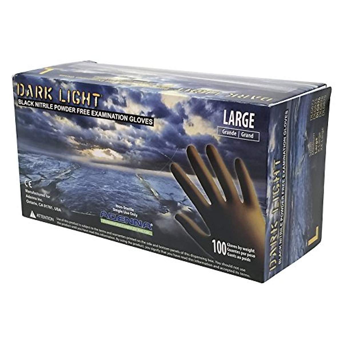 Adenna Dark Light 9 mil Nitrile Powder Free Exam Gloves (Black), Large - Box of 100 (DLG676)