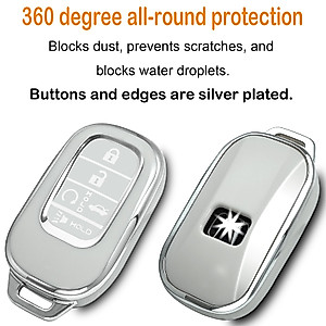 Yonmcfn for Honda Key fob Cover with Leather Keychain,Soft TPU 5 Buttons Key Shell,fit 2022 2023 Civic Accord Remote car Key(White)