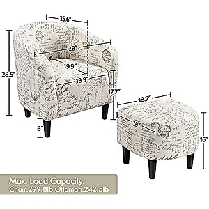 Yaheetech Living Room Club Chair with Ottoman Set, Modern Accent Arm Chair with Foot Rest, Upholstered Accent Chair for Living Room Bedroom, Letter Print