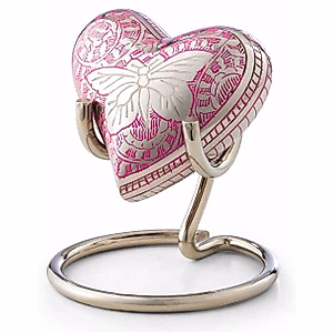 Butterfly Heart Urn - Pink Heart Keepsake Urn with Stand & Box - Small Pink Butterfly Urn for Human Ashes - Honor Your Loved One with Mini Pink Urn Heart Shaped - Perfect for Adults & Infants