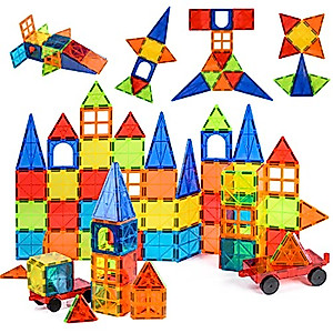 nutty toys Magnetic Tiles & Car 30 pk, STEM Educational Magnet Building Blocks, Top Kids Toddler Activities Birthday Gift for Age 3 4 5 6 7 8 Year Old, Best Boy Girl Easter Basket Stuffers Idea 2023