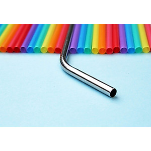 Sunny Straws Re usable Ultra-Long Stainless Steel Straw Set Including (2) Brushes & (1) Linen Pouch - PERFECT FOR COLD DRINKS AND TUMBLERS (Silver)