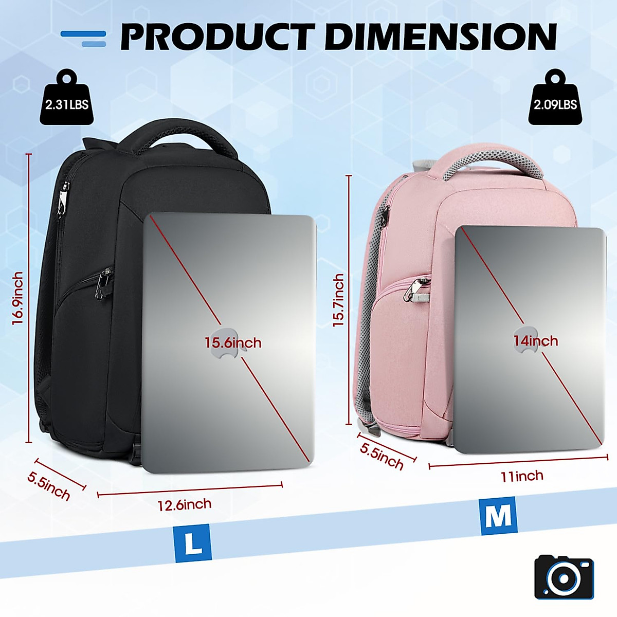 Lubardy Camera Bag Professional DSLR SLR Mirrorless Camera Backpack 14 Inch Waterproof Laptop Backpack Anti-Theft Camera Case with Rain Cover Large Capacity Photography Backpack for Men Women, Pink