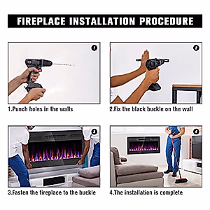 Upesitom 50" Electric Fireplace Insert Recessed & Wall Mounted, 750/1500W Linear Electric Fireplace Insert with 12 Adjustable Flame Colors, Bracket, Timer, Remote Control